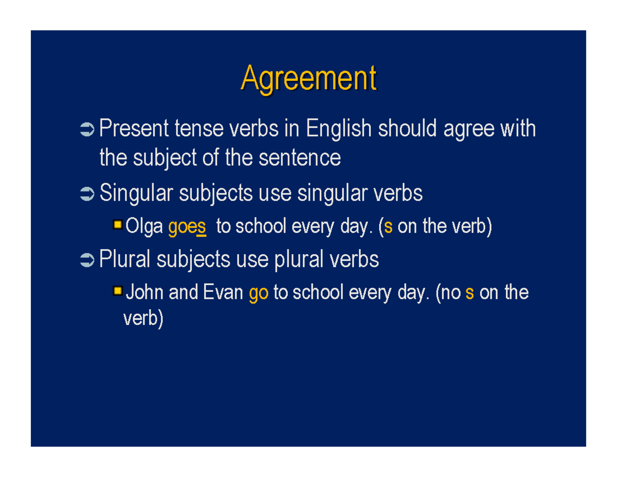 Subject Verb Agreement Blackboard [Compatibility Mode] - Agreement Ü ...