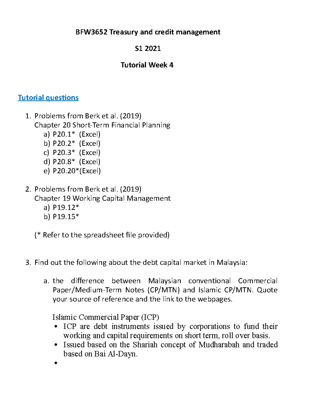 BFW3652 Tutorial Week 4 Questions S1 2021 - Part 1 of 2 - BFW3652 ...