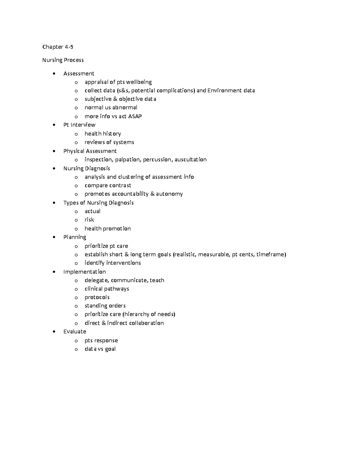 chapters 4-9 nursing process notes - Chapter 4- Nursing Process ...