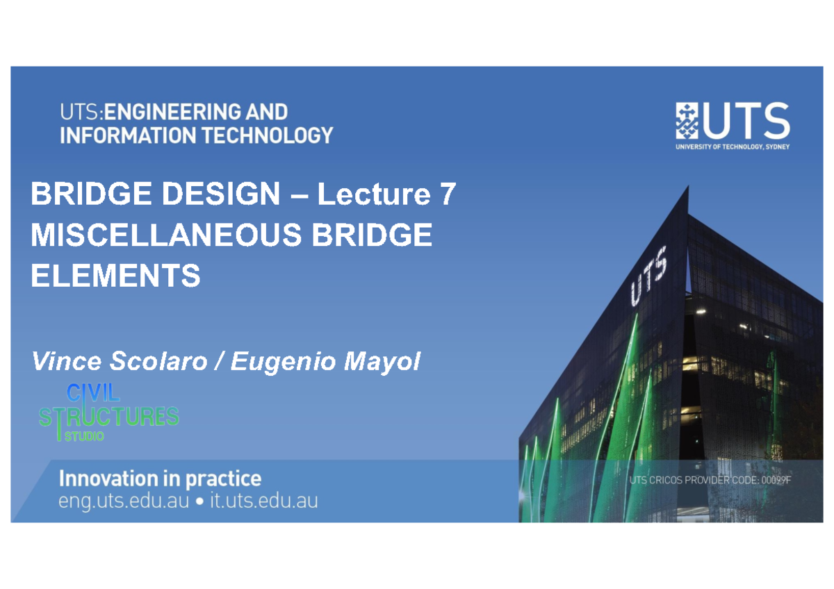 49131 Bridge Design - L7 Misc Bridge Elements Autumn 2022 - BRIDGE ...