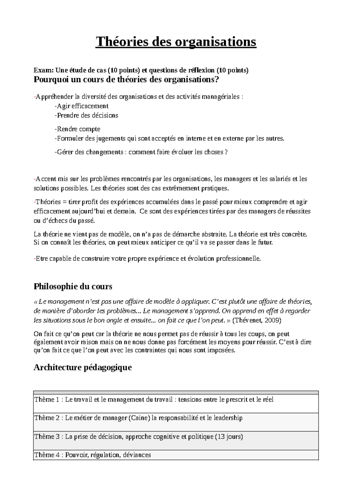 CM théorie orga - Cours techniques de vente - Théories des organisations Exam: Une étude de cas ...