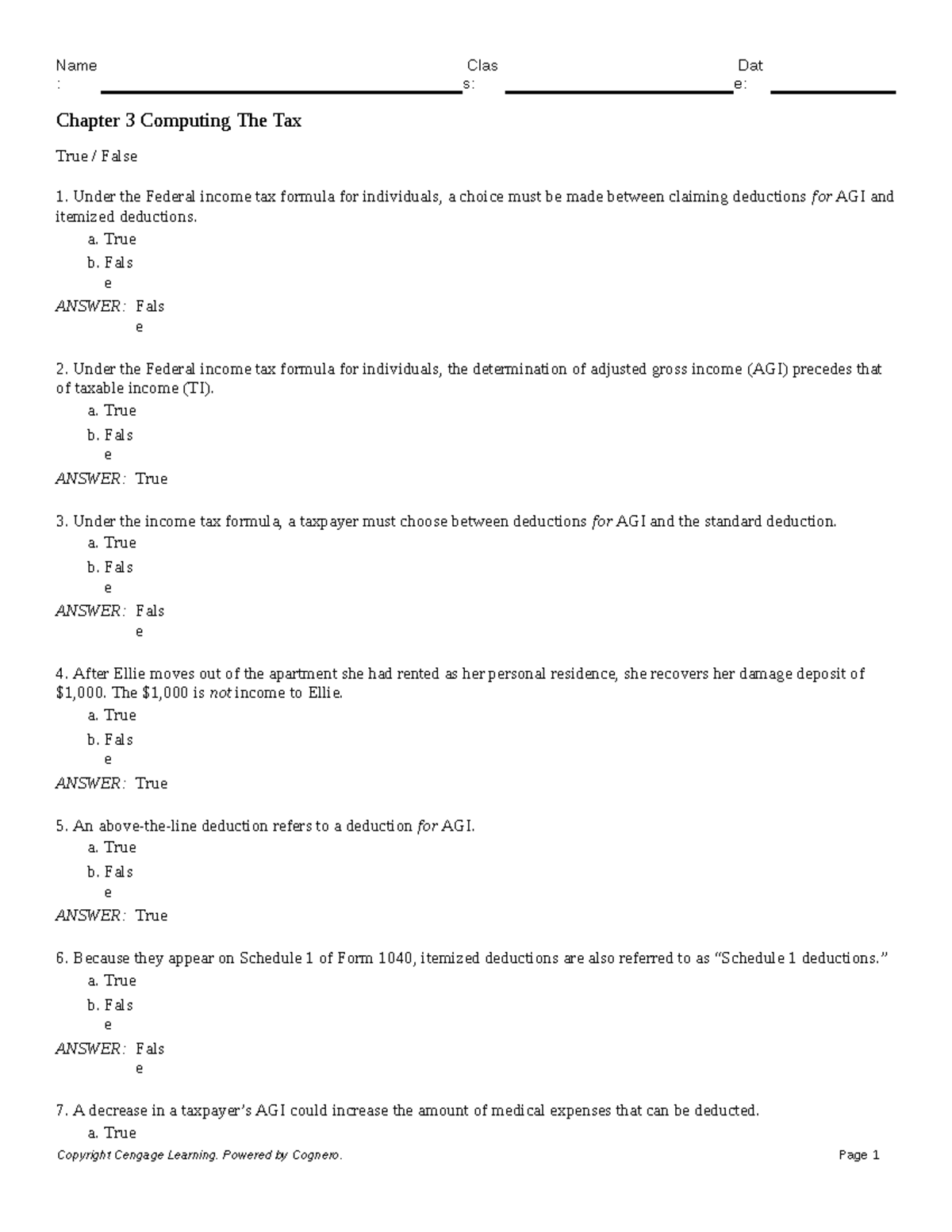 Chapter 3 Computing The Tax - : s: e: Chapter 3 Computing The Tax True / False Under the Federal ...
