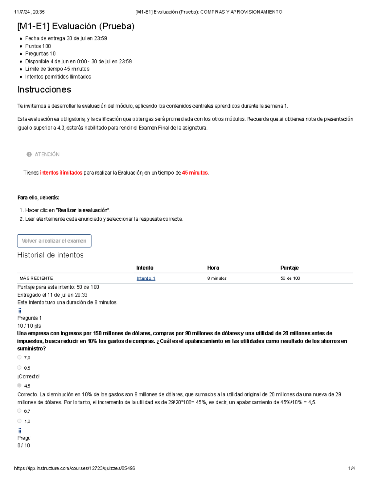 [M1-E1] Evaluación (Prueba) Compras Y Aprovisionamiento - [M1-E1] Evaluación (Prueba) Fecha de ...