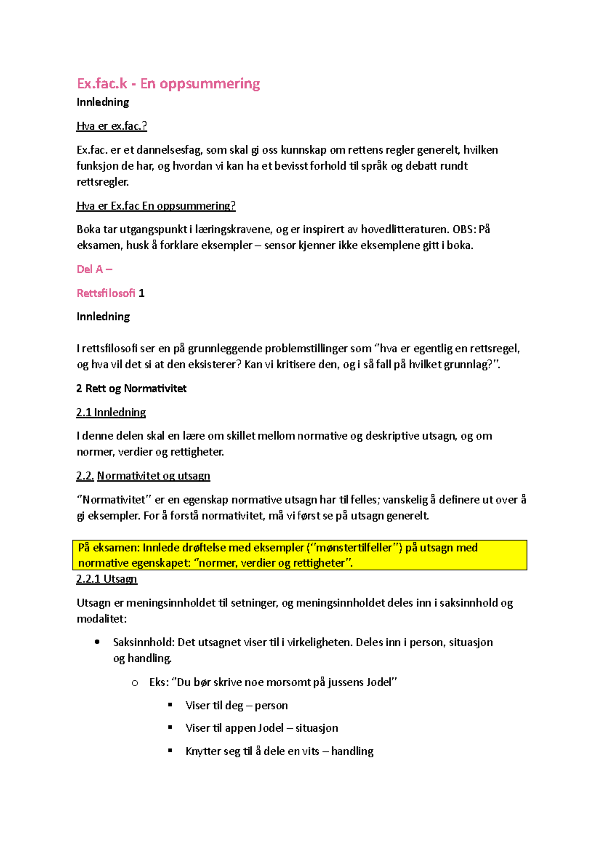 EX FAC - Oppsumering 1 - Ex.fac - En oppsummering Innledning Hva er ex.? Ex. er et dannelsesfag ...