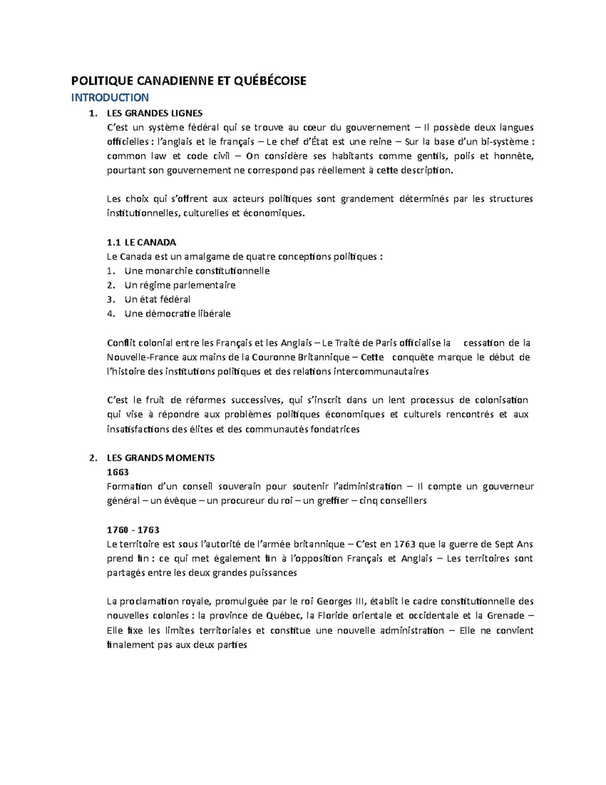 POL101- Notes de cours - POLITIQUE CANADIENNE ET QUÉBÉCOISE ...