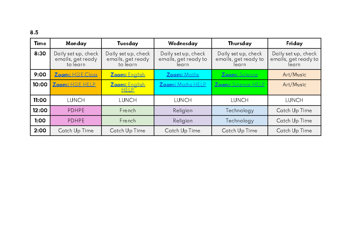 8.5 D Remote Learning Timetable - 8. Time Monday Tuesday Wednesday ...