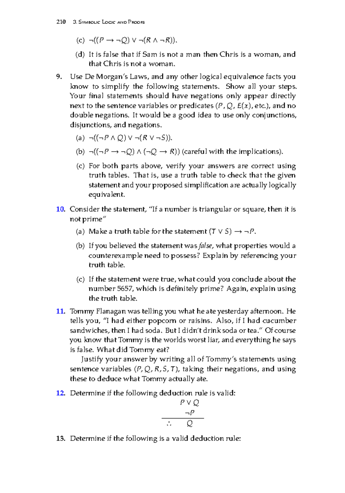 Discrete mathematics-76 - 210 3. Symbolic Logic and Proofs (c) ¬((P → ¬ ...