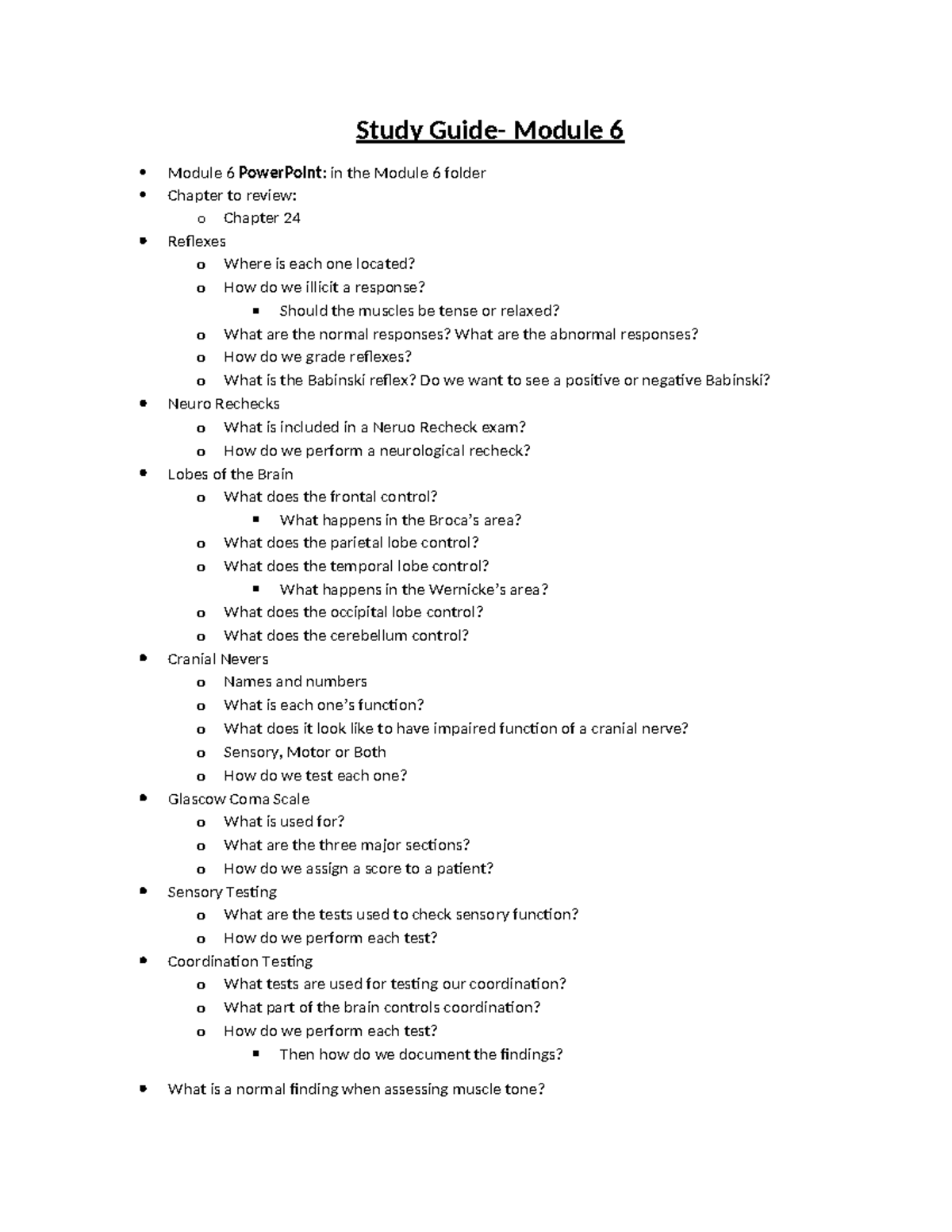 Module 6 Quiz Study Guide - Study Guide- Module 6 Module 6 PowerPoint: in the Module 6 folder ...