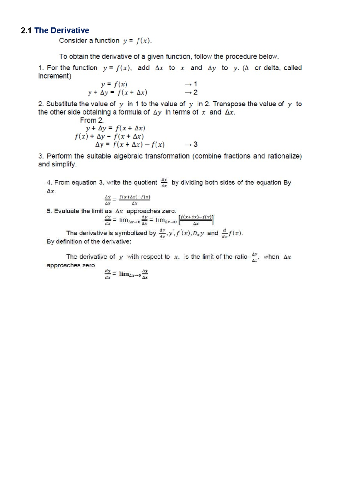 The Derivative 2 The Derivative Example 1 Differentiate The Function