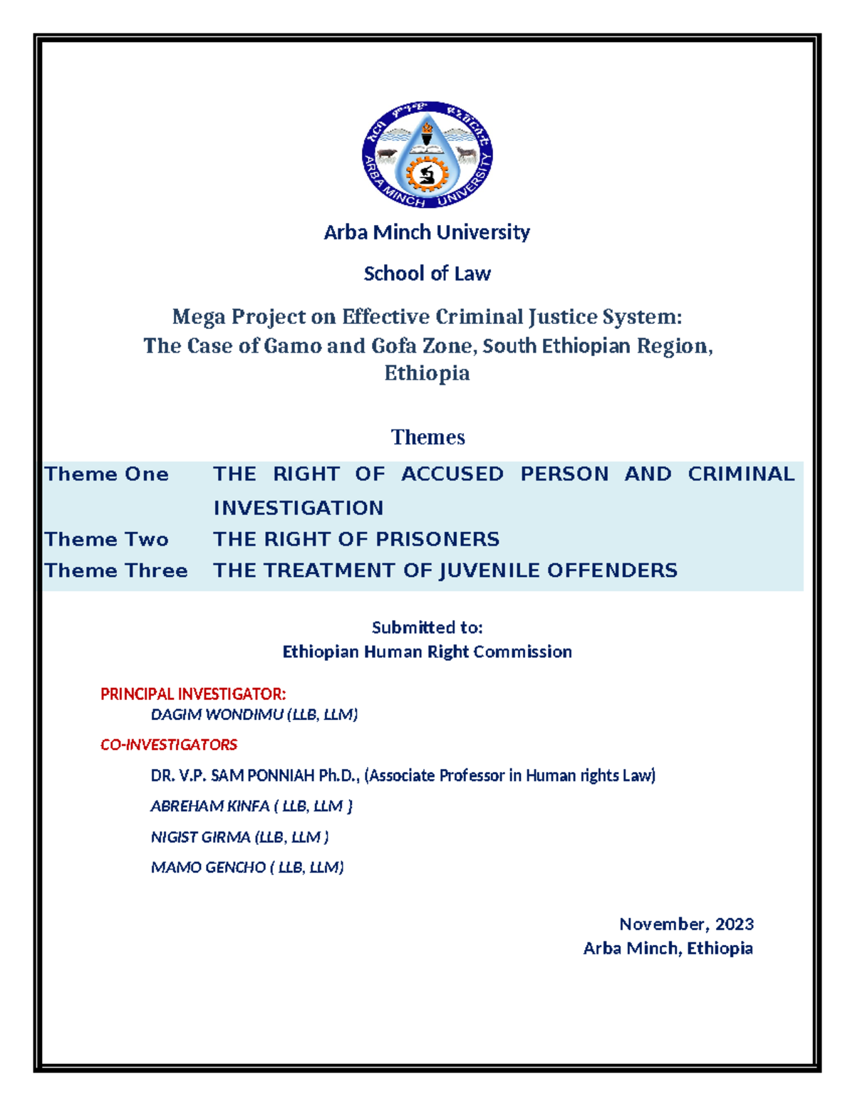 Criminal justice project - Arba Minch University School of Law Mega ...