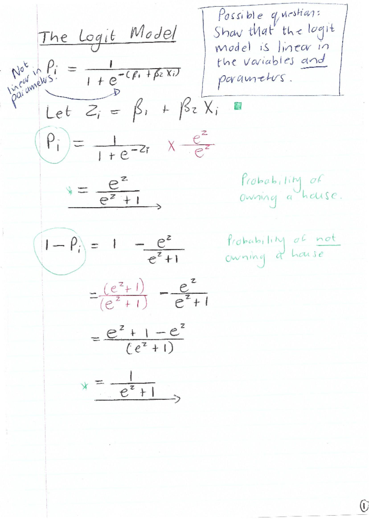 Linearity in parameters of Logit model - Possible question: The Logit ...