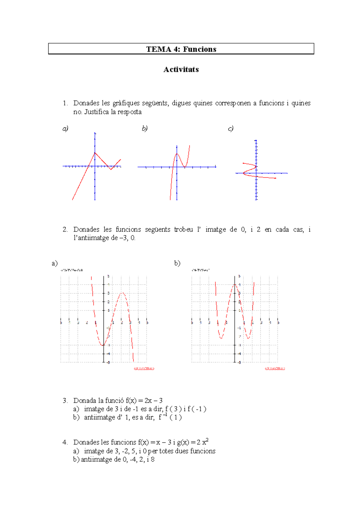 Tema 4 funcions e 4t eso pdf - TEMA 4: Funcions Activitats Donades les gràfiques següents ...