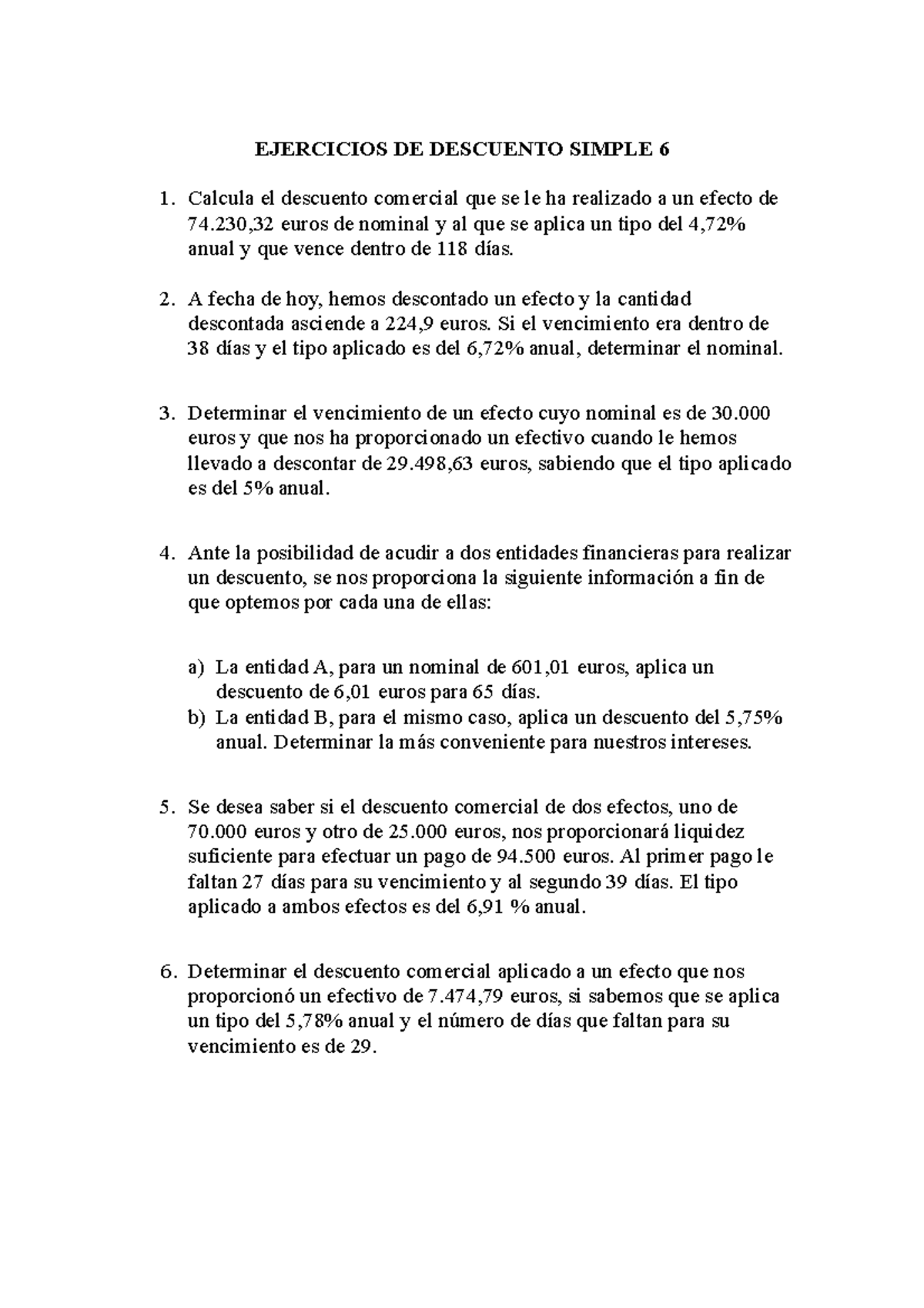 6 Ejercicios DE Descuento Simple 6 - EJERCICIOS DE DESCUENTO SIMPLE 6 ...