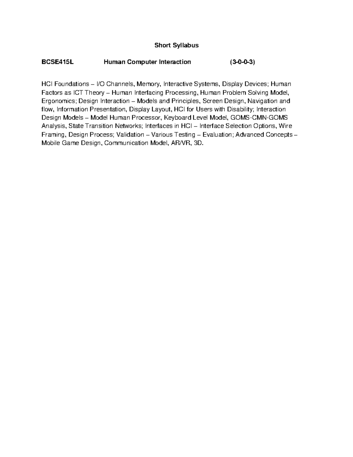 BCSE415L Human- Computer- Interaction TH 1 - Short Syllabus BCSE415L ...