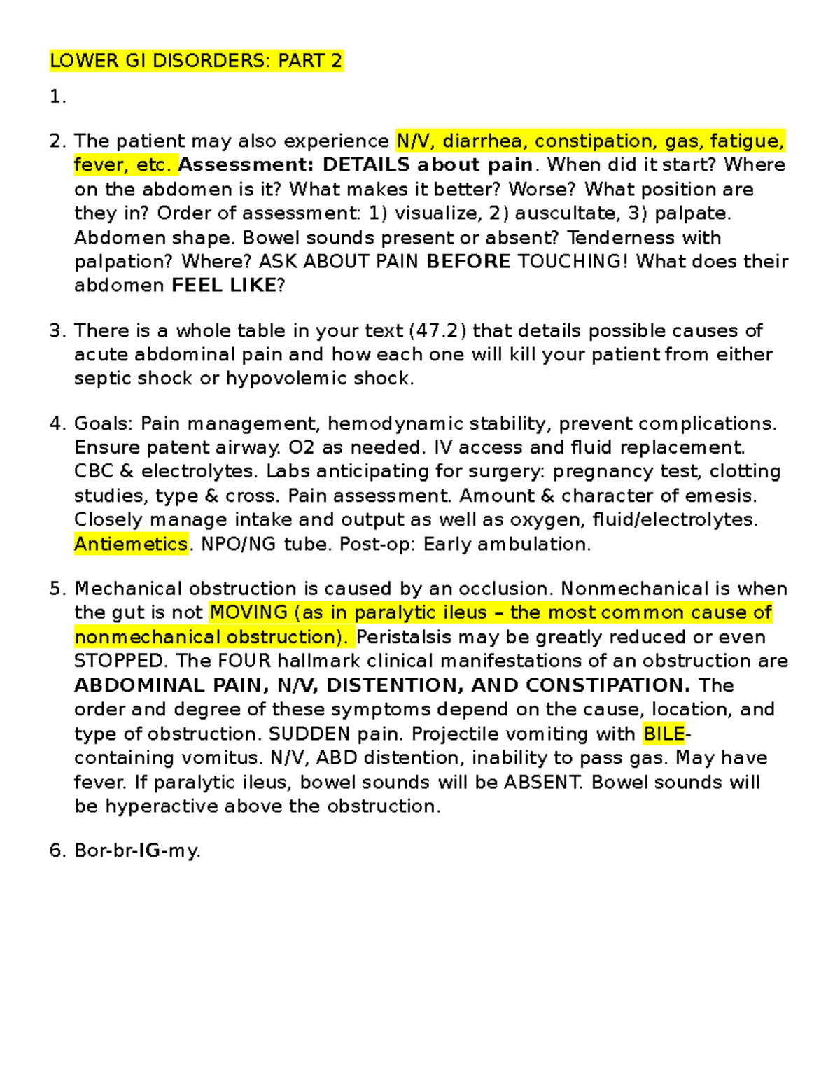 Lower GI Part 2 Notes - PUD - LOWER GI DISORDERS: PART 2 1. The patient ...