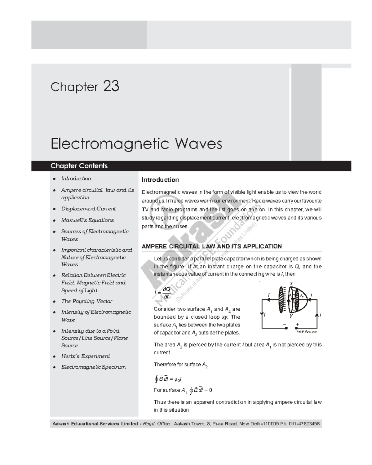 Electromagnetic Waves Aakash RM module 2023 - Chapter Contents ...