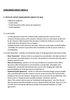 Consumer Credit Notes - 2022 - Section 1: Consumer Credit WEEK 1 1 ...