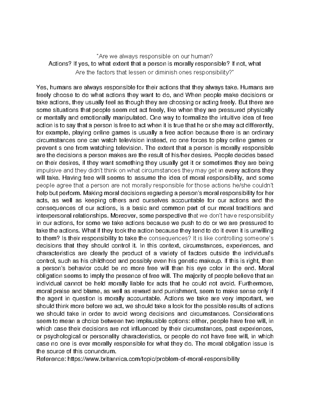 Ethics reaction paper 3 - MONTINEZ, QUENY JOY BSA 1-2 ETHICS “Are we ...