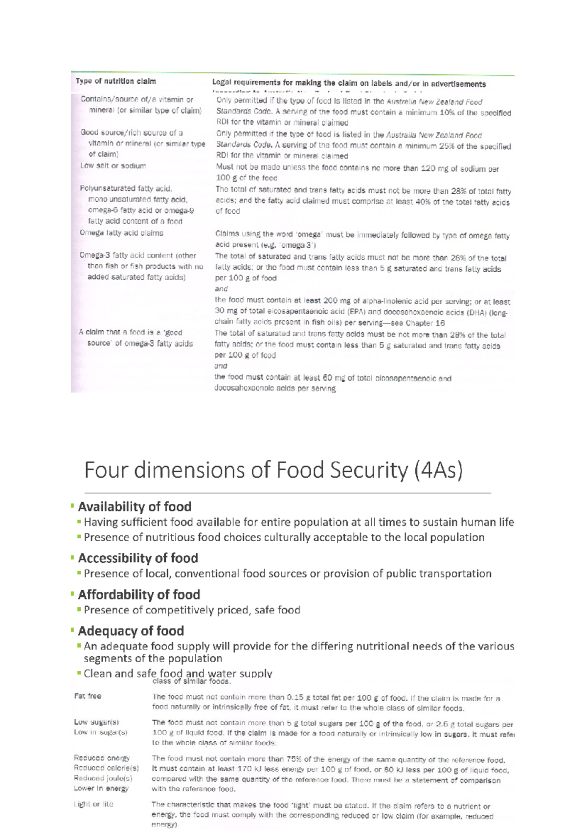 Labelling - Type of nutrition claim Legal requirements for making the ...