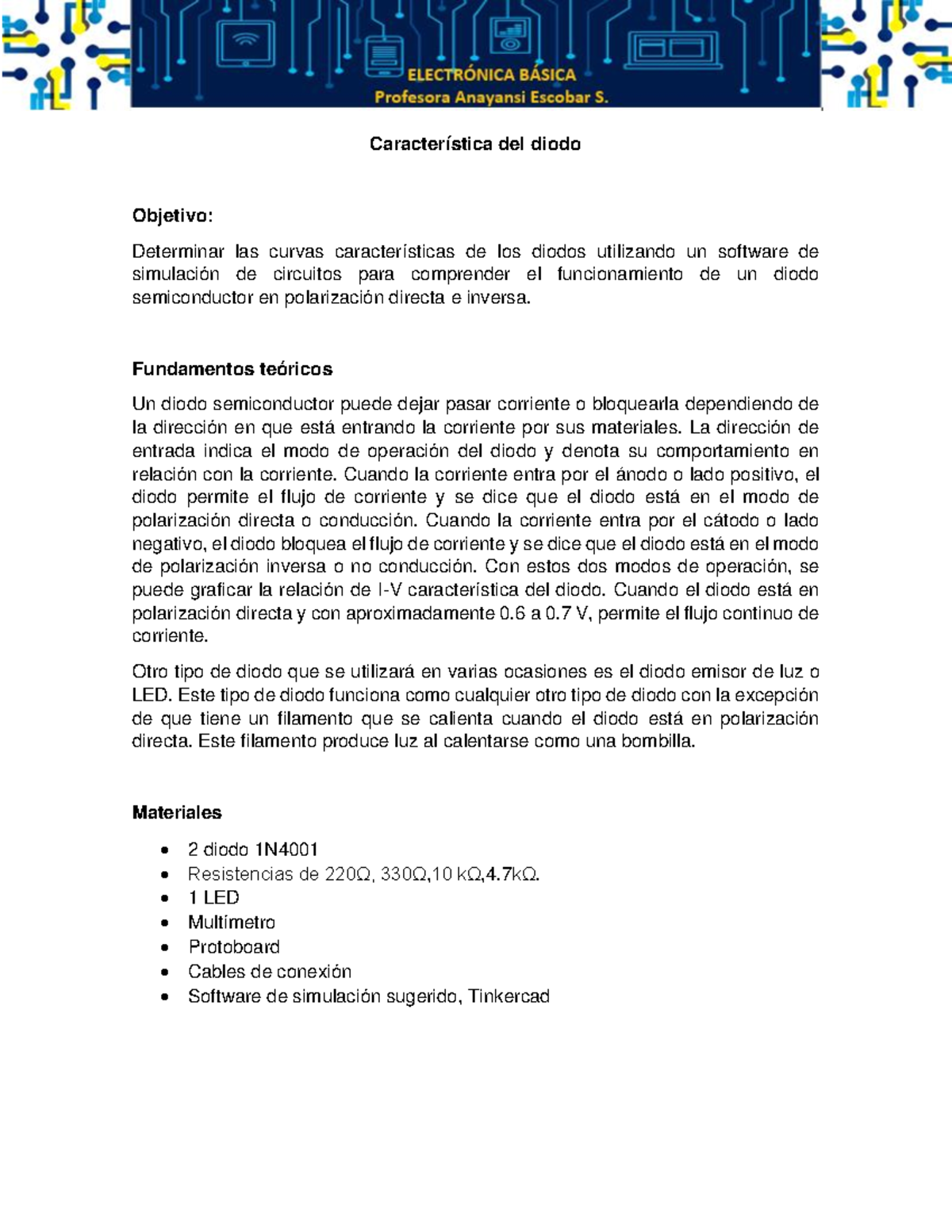 Lab Curva característica del diodo semiconductor - Warning: TT: undefined function: 32 - Studocu