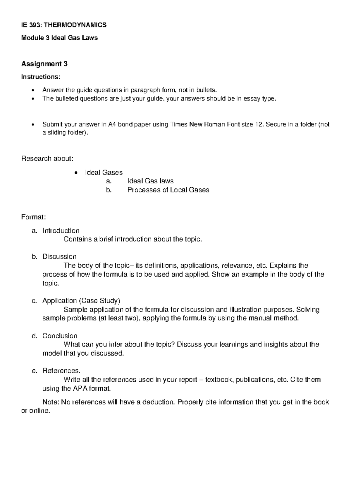 IE 393 Assignment 3 - IE 393 : THERMODYNAMICS Module 3 Ideal Gas Laws ...