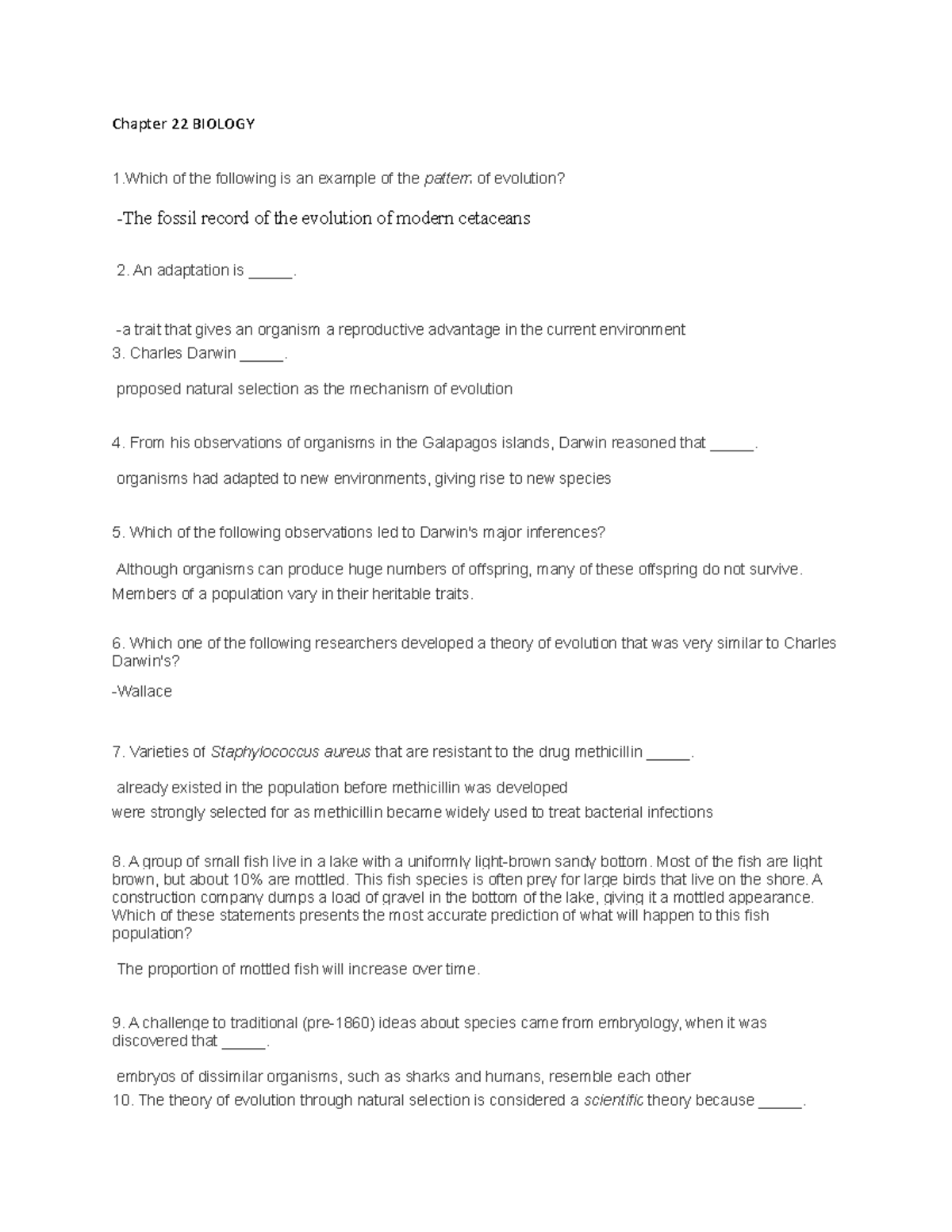 Chapter 22 Biology - course work - Chapter 22 BIOLOGY 1 of the ...