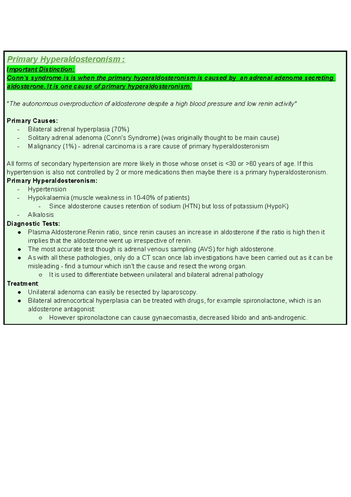 Primary Hyperaldosteronism - It is one cause of primary ...