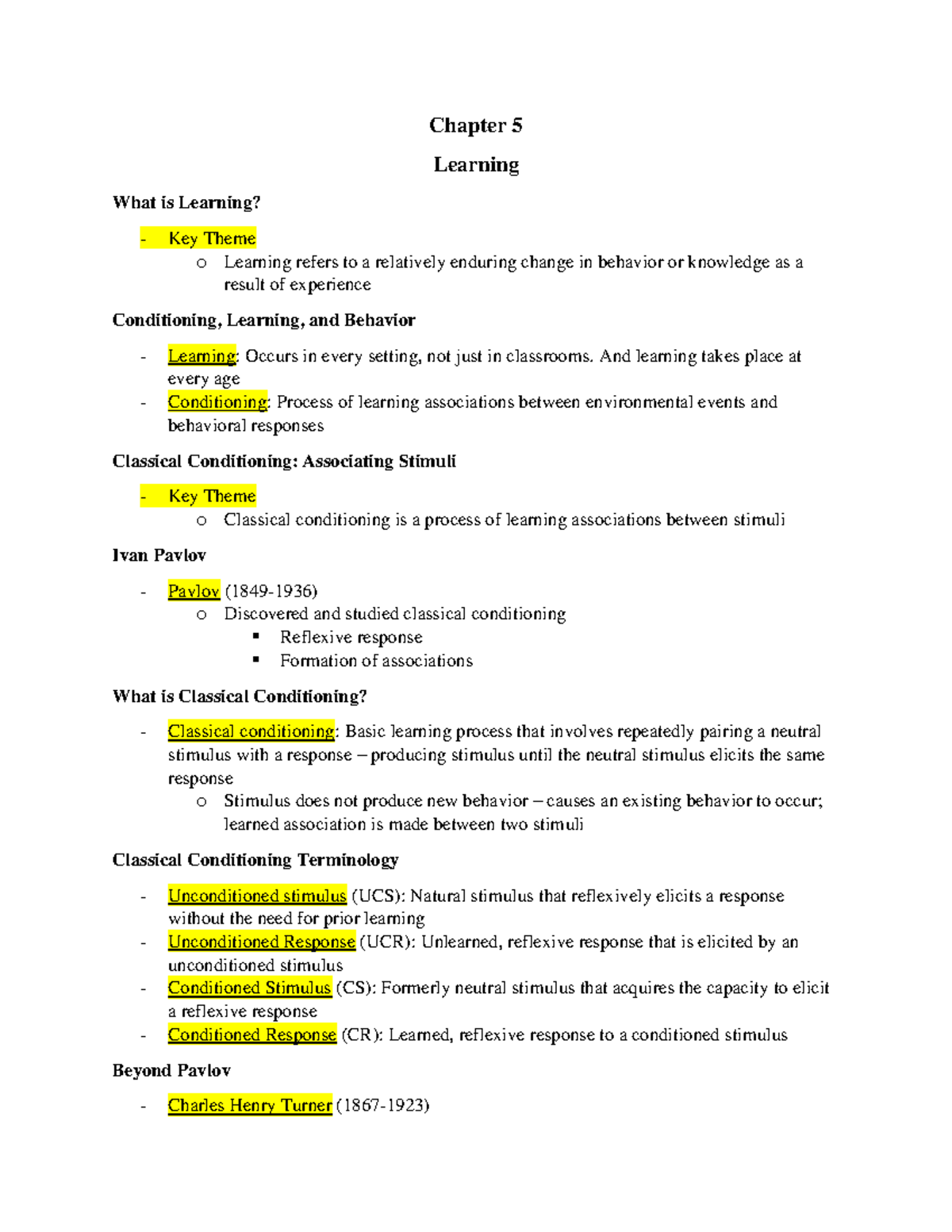 Psyc 201 Chapter 5 Notes - Chapter 5 Learning What is Learning? Key ...