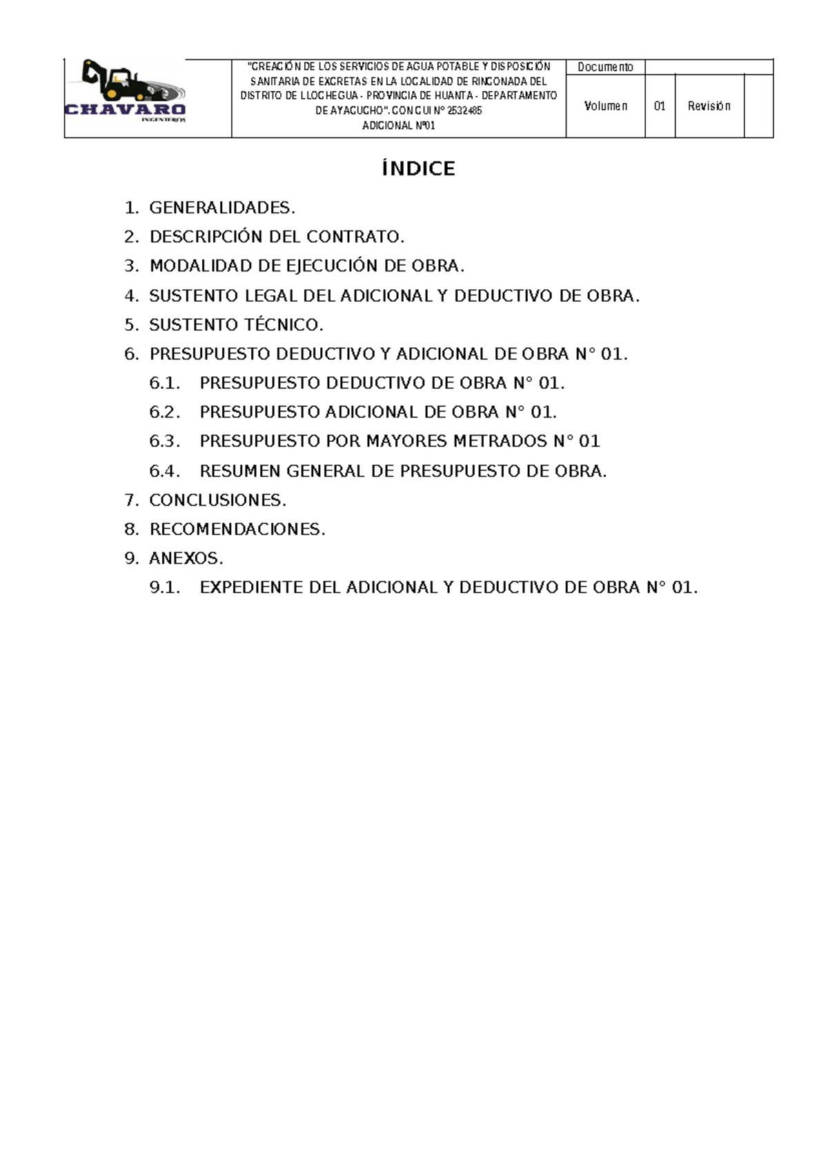 1. Informe Tecnico - Adicional-Deductivo N° 01 Rinconada - SANITARIA DE EXCRETAS EN LA LOCALIDAD ...