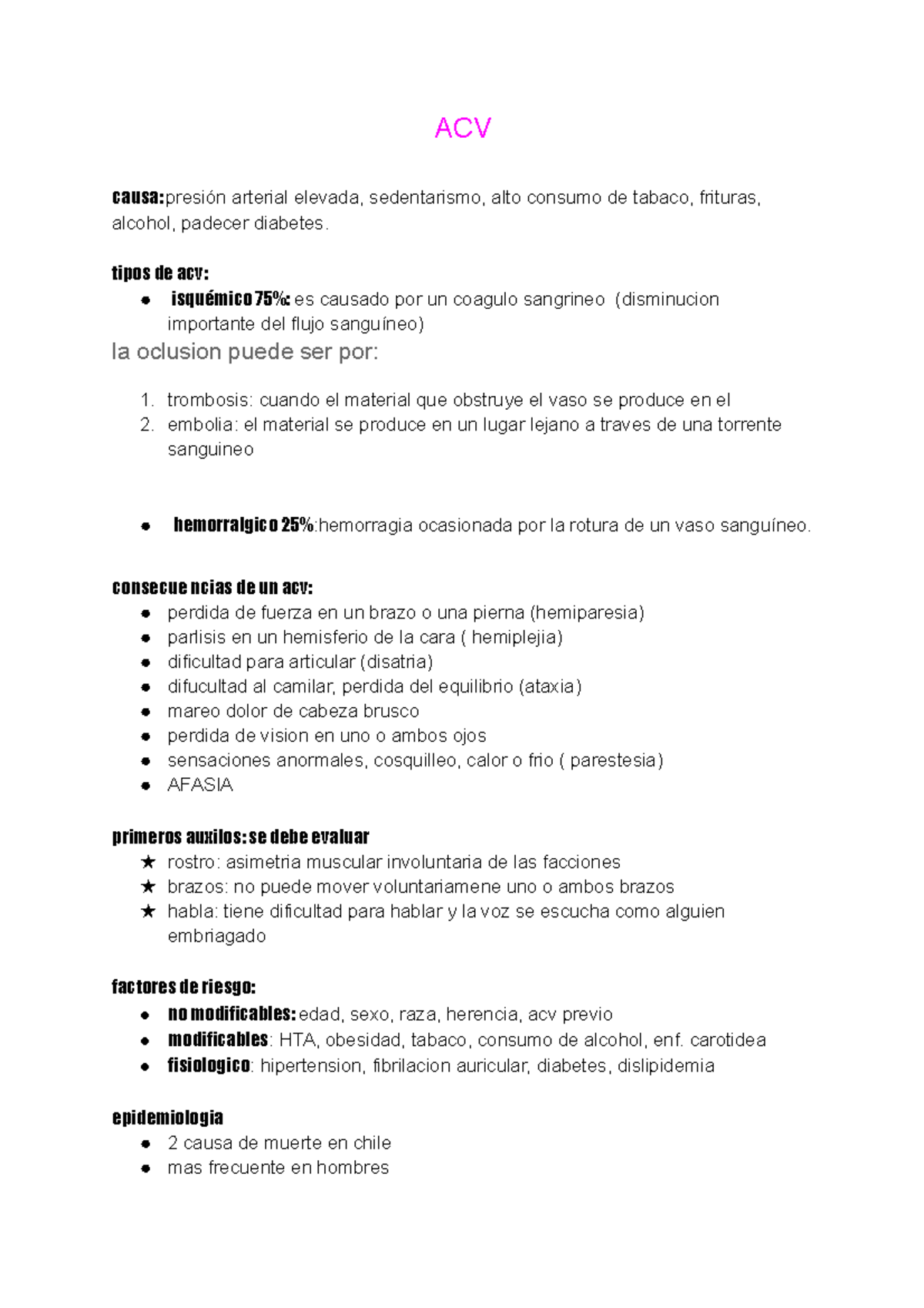 Resumen neuro adulto - ACV causa: presión arterial elevada ...