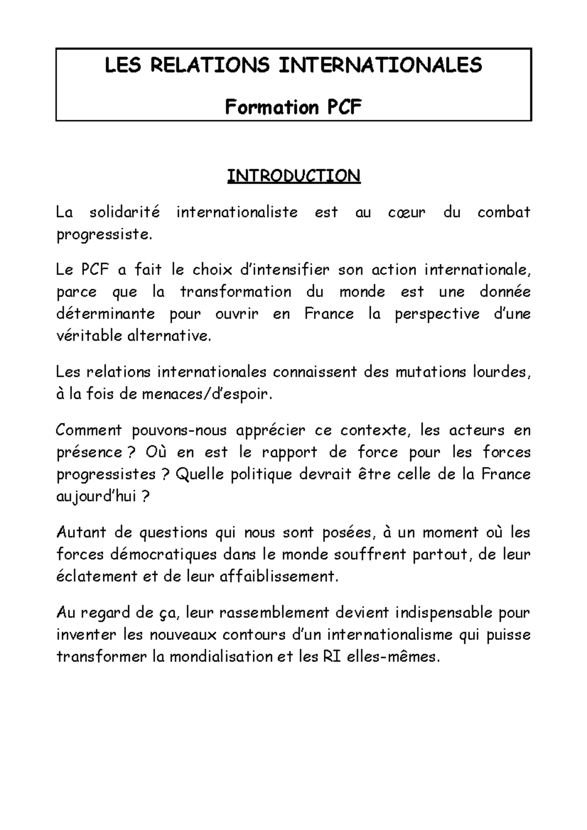 Les relations internationales - LES RELATIONS INTERNATIONALES Formation ...