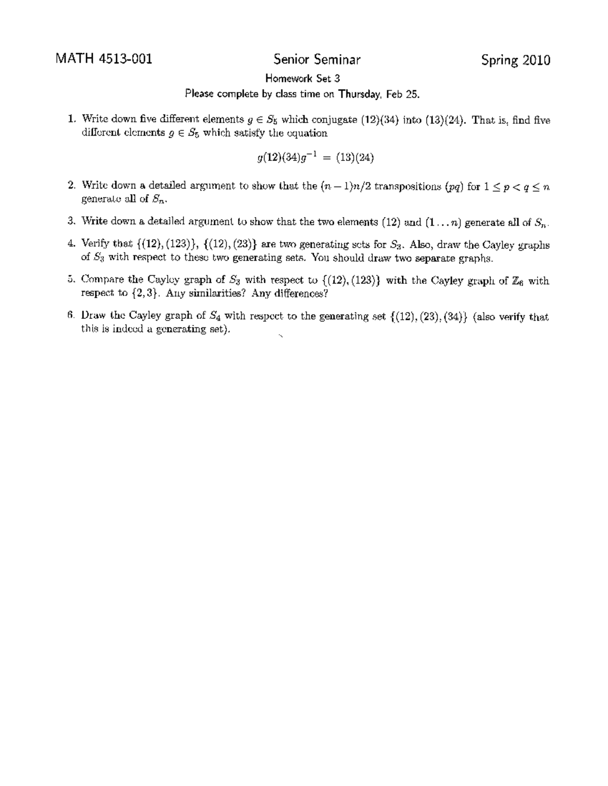 Math 4513 2010 homework 3 + solution - MATH Senior Seminar Spring 2010 ...
