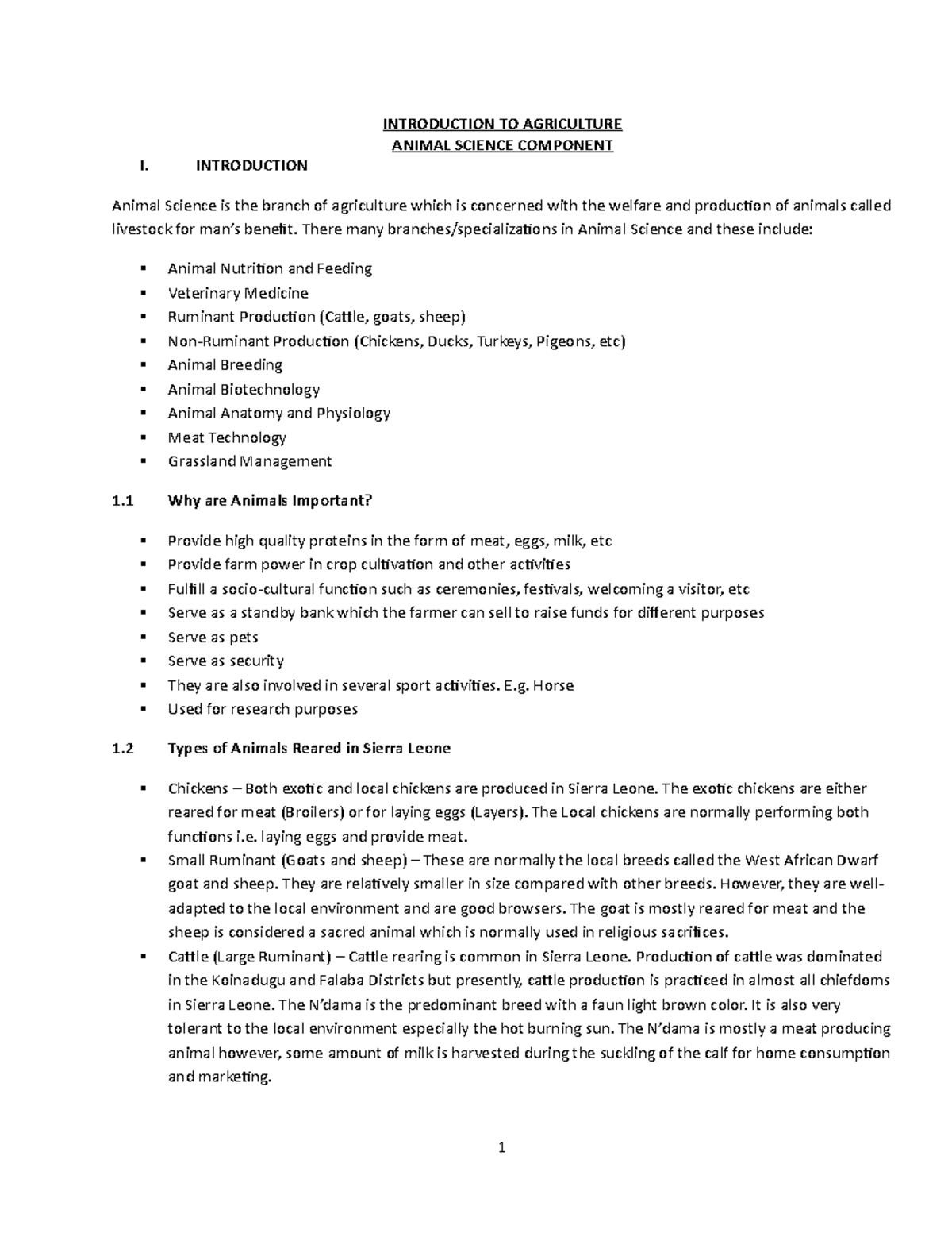 Introduction TO Agriculture Aniaml Science 1 - INTRODUCTION TO ...
