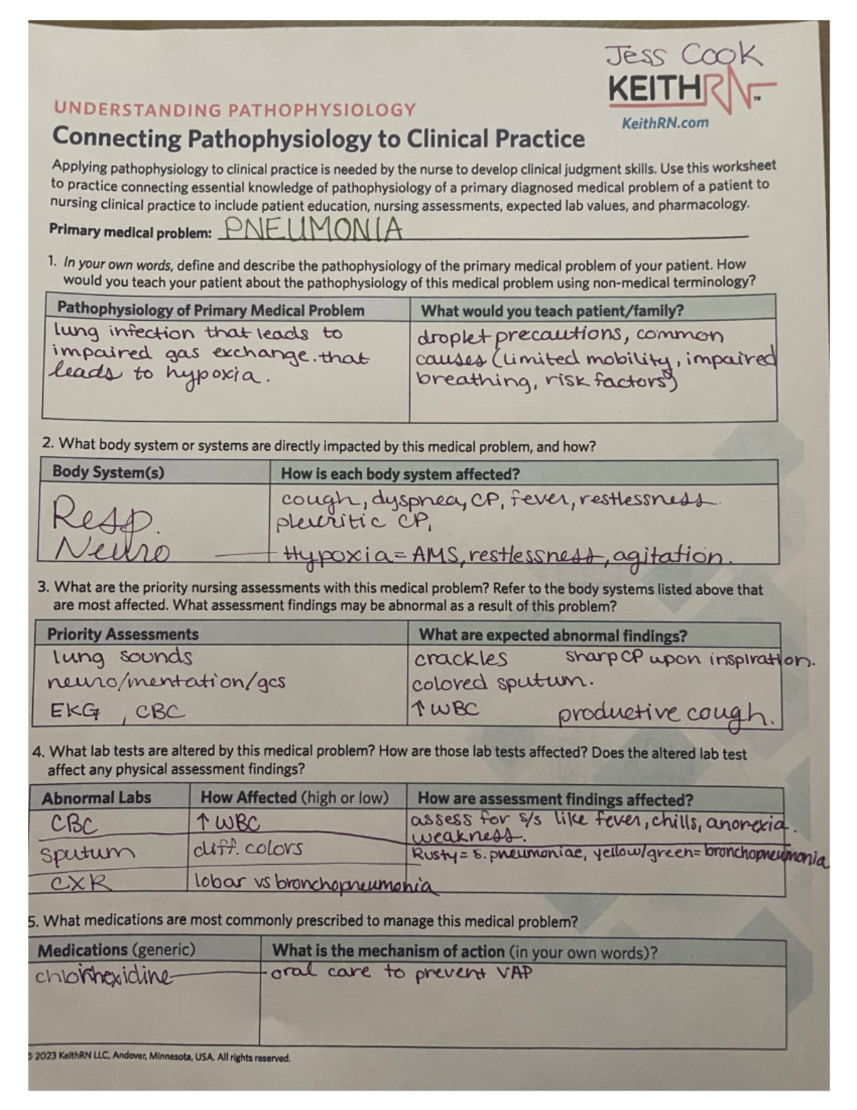 Pneumonia Patho Sheet 2 - PN 250 - Studocu
