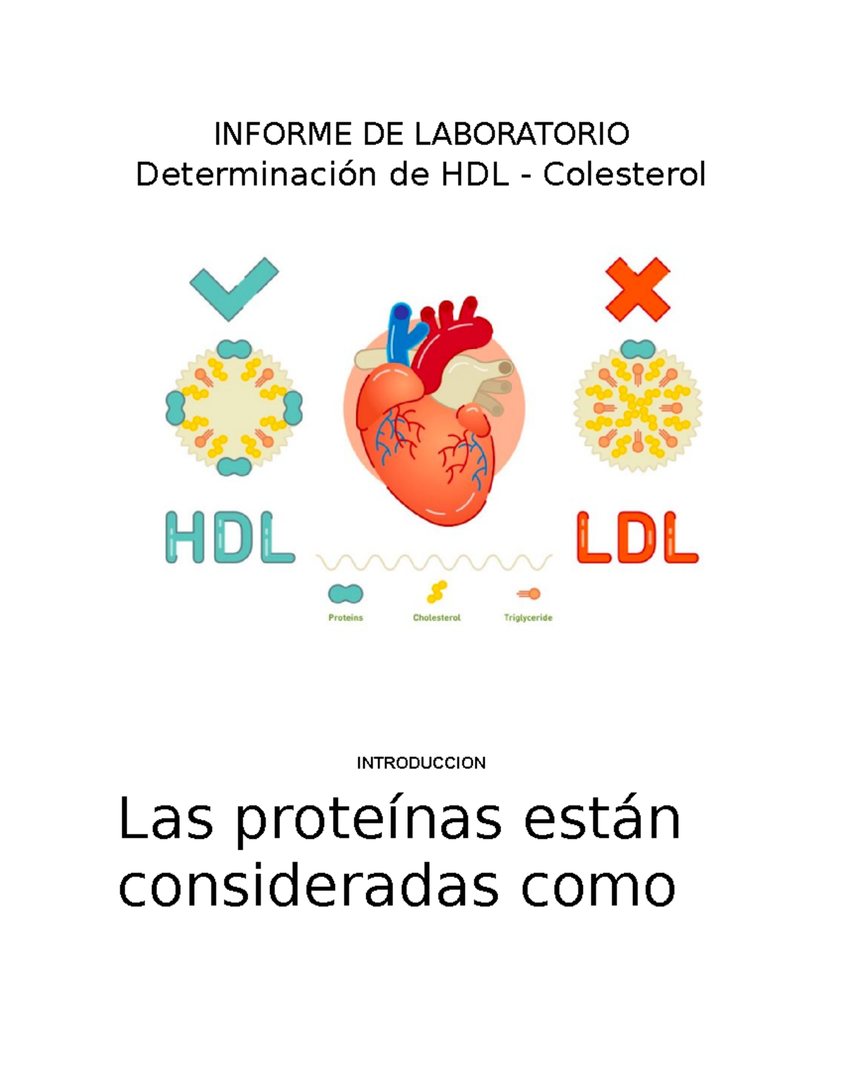 Bioquimica - HDL COLESTEROL - INFORME DE LABORATORIO Determinación de HDL - Colesterol ...