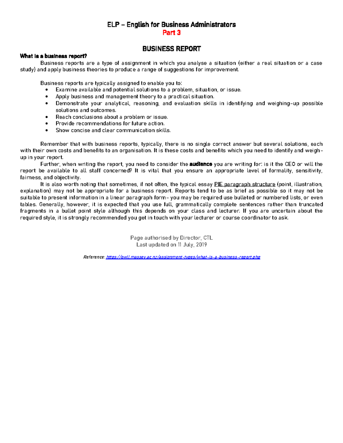 ELP - Business Report - ELP – English for Business Administrators Part ...