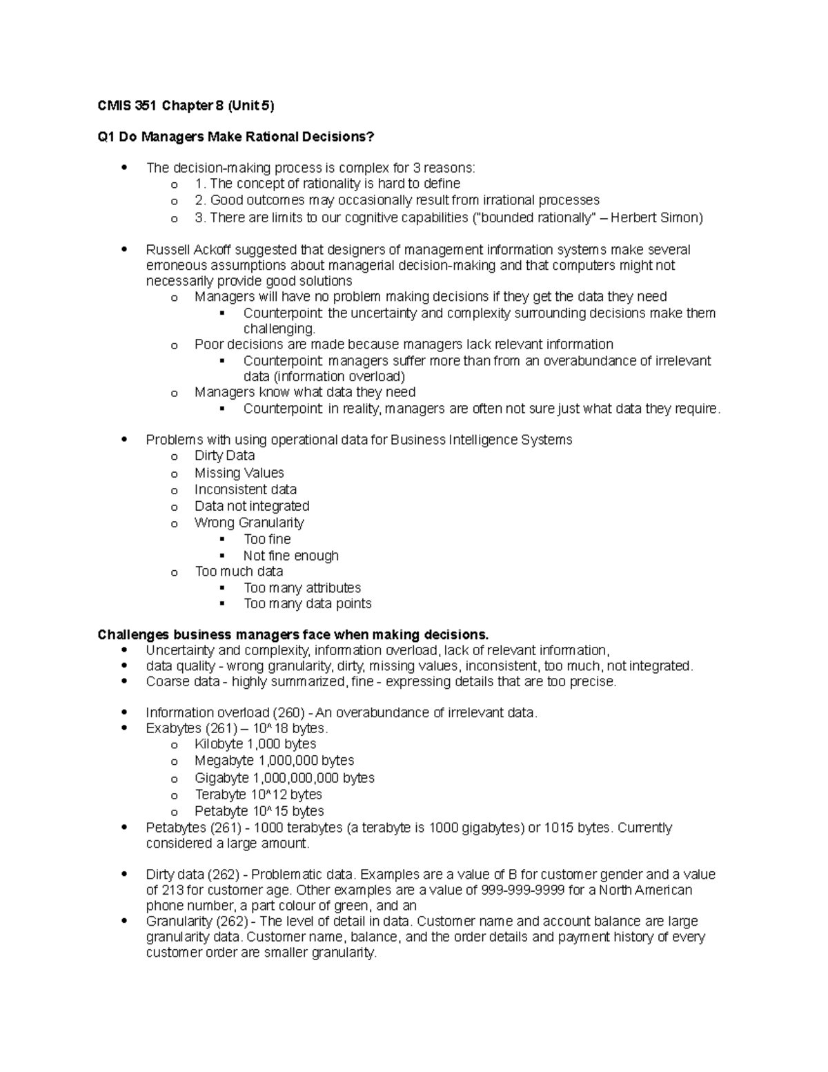 CMIS 351 Chapter 8 (Unit 5) Notes - CMIS 351 Chapter 8 (Unit 5) Q1 Do ...