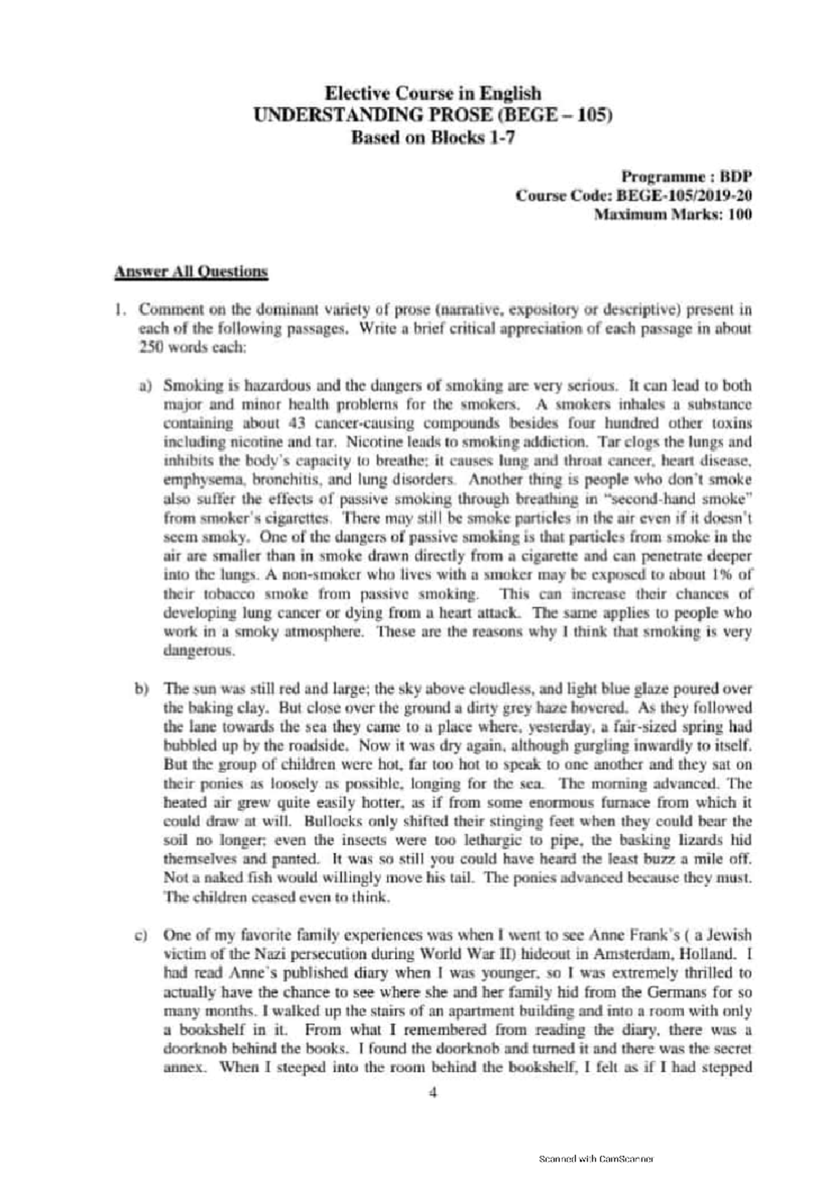 BEGE - 105 - understanding prose(BEGE-105) question answers ...