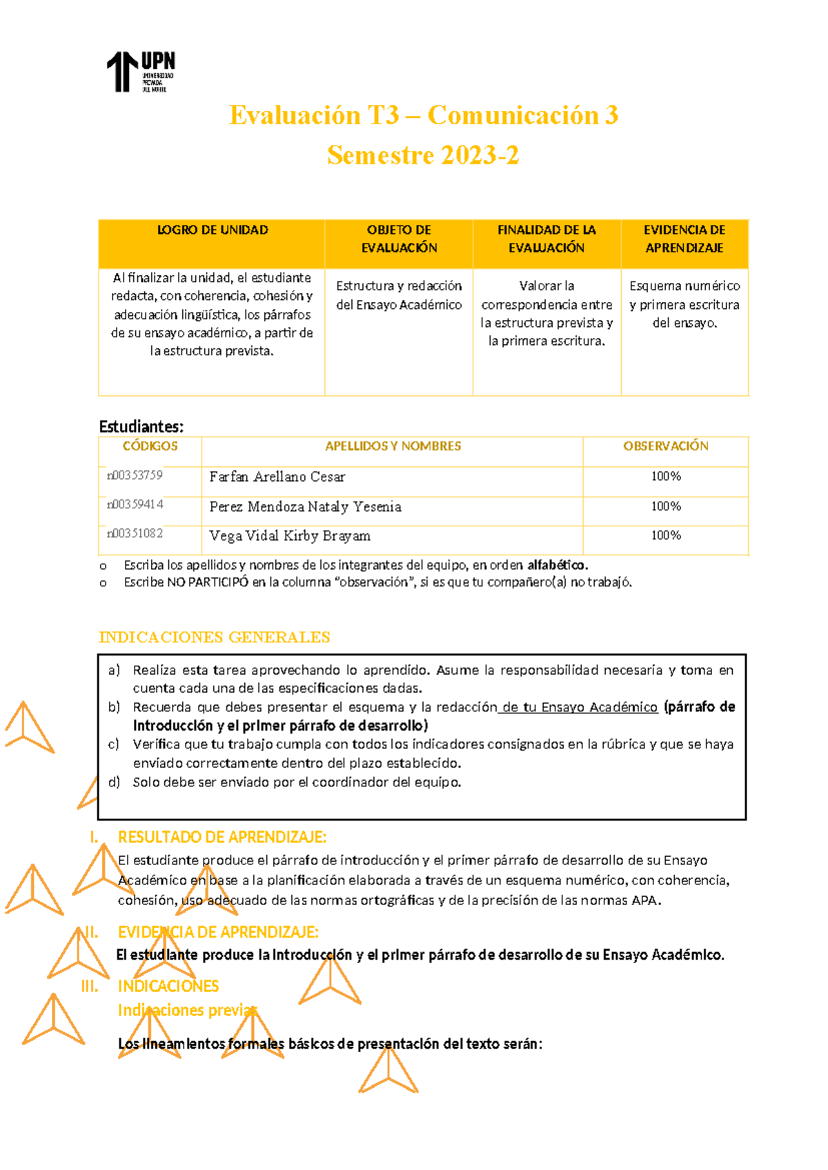 T3 Comunicación 2023 2 - ffgfg - Evaluación T3 – Comunicación 3 ...