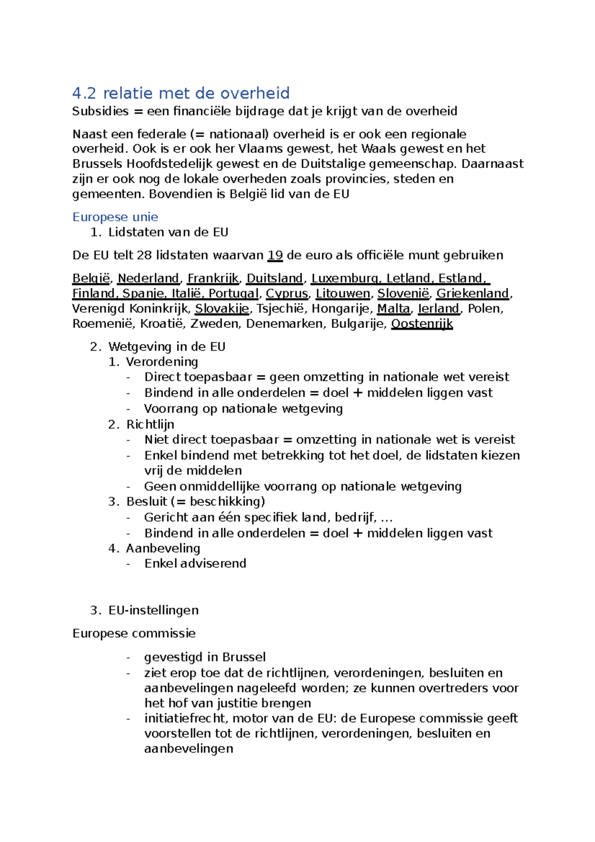Samenvatting eco - 4 relatie met de overheid Subsidies = een financiële ...