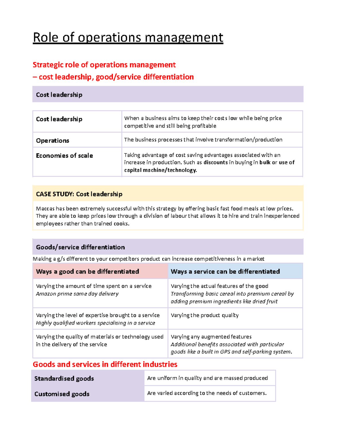 10.1 Operations - Role of operations management Strategic role of ...