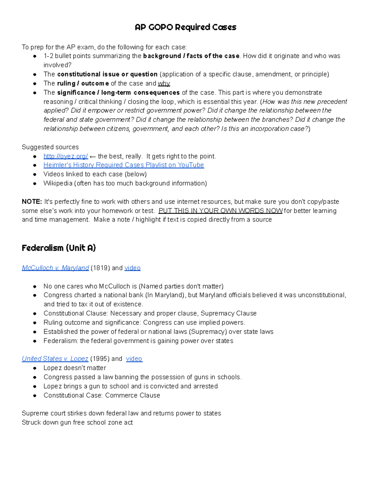 132 - study - AP GOPO Required Cases To prep for the AP exam, do the ...