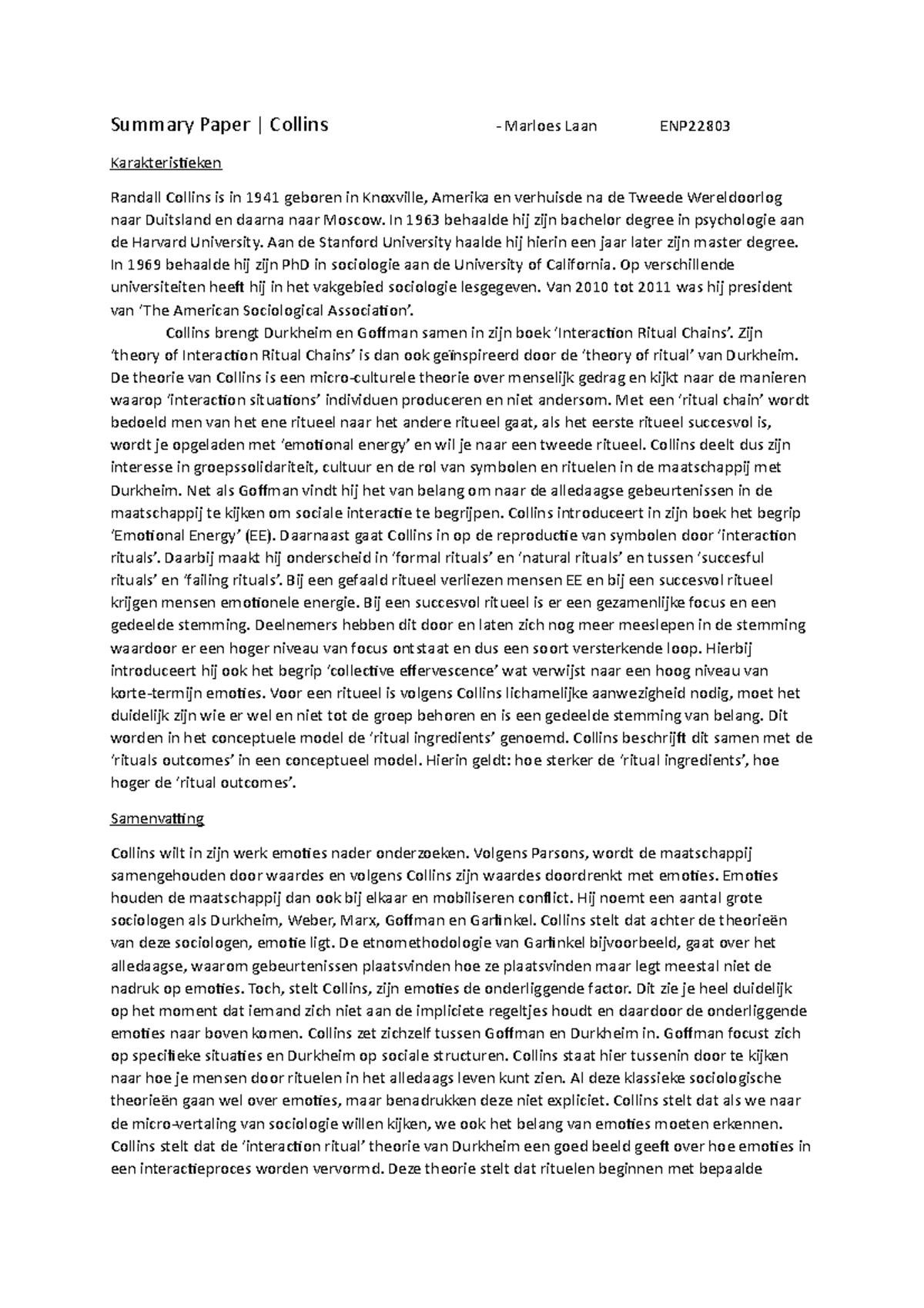 Summary Paper Collins - Summary Paper | Collins - Marloes Laan ENP ...