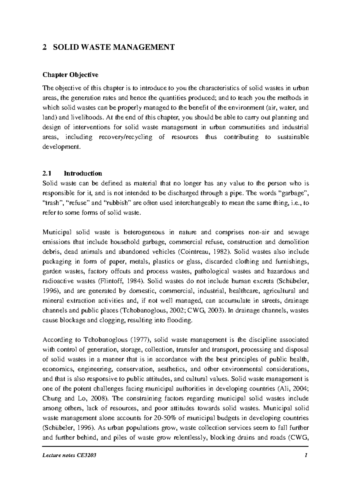 Chapter 2 - Solid Waste Management - 2 SOLID WASTE MANAGEMENT Chapter Objective The objective of ...