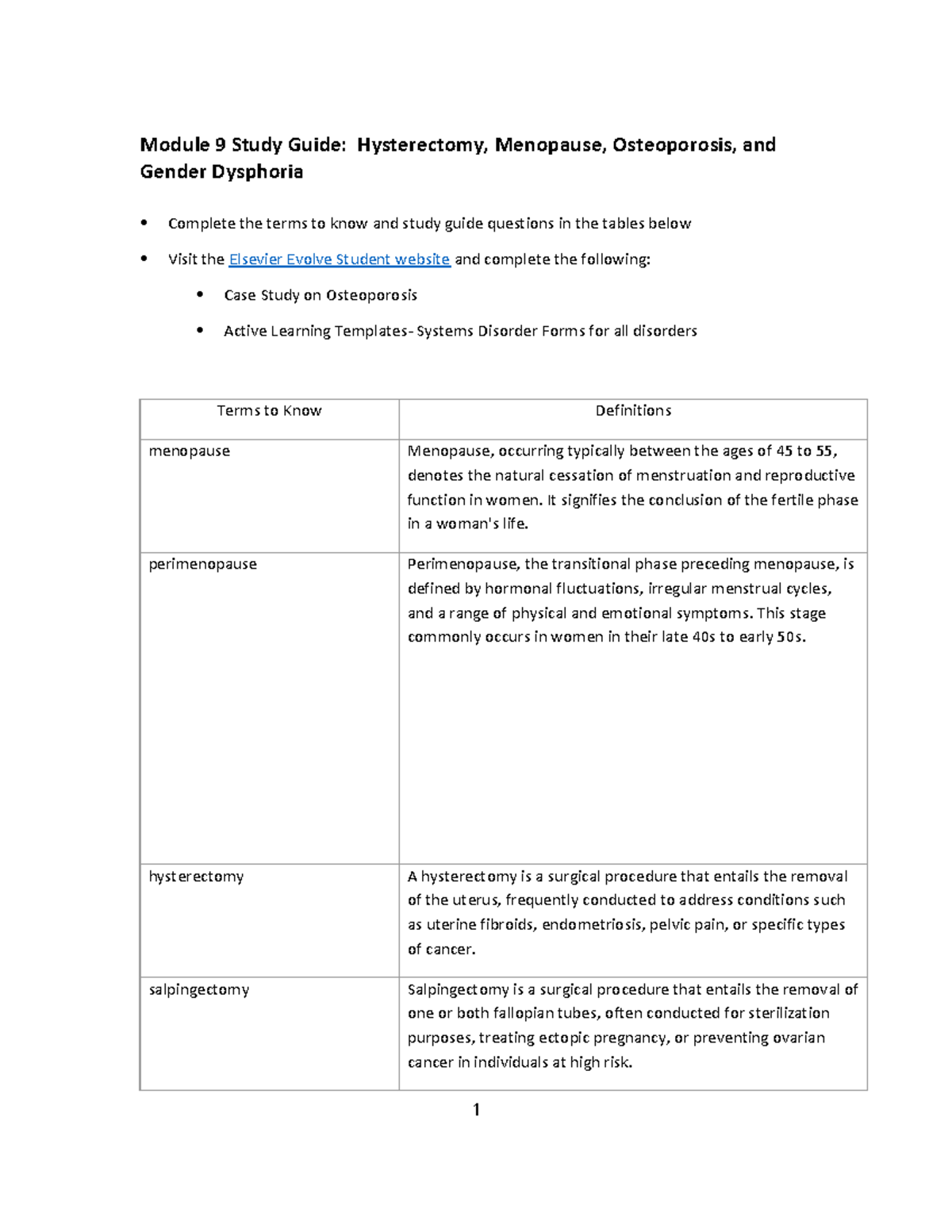 Module 9 theory - Module 9 Study Guide: Hysterectomy, Menopause ...