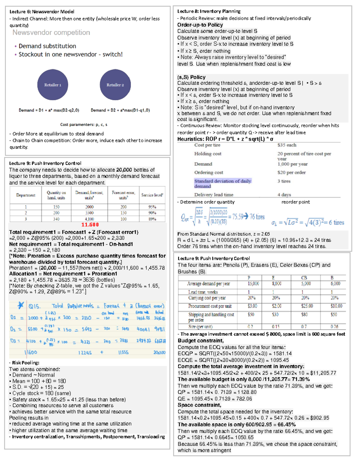 ISOM3760 Cheat Sheet Final - Lecture 6: Newsvendor Model Indirect ...