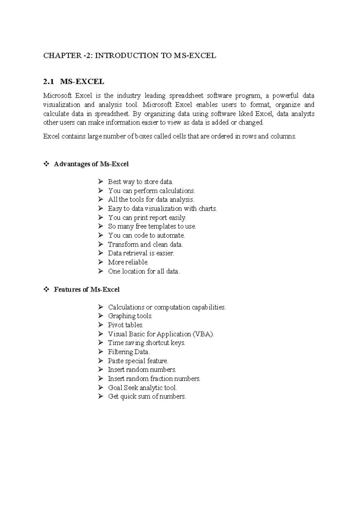 Microsoft Excel - @Coders Circle - CHAPTER -2: INTRODUCTION TO MS-EXCEL 2 MS-EXCEL Microsoft ...