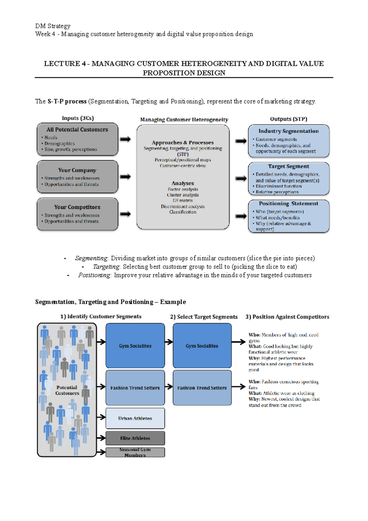 Week 4 - Lecture notes 4 - Week 4 - Managing customer heterogeneity and ...
