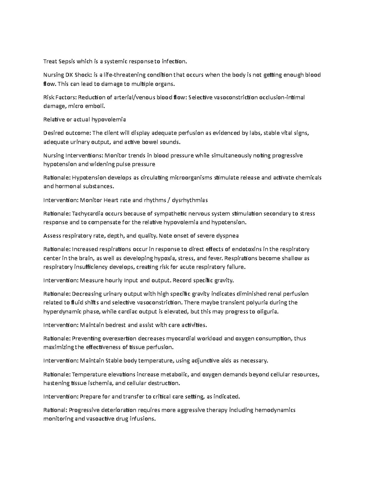 Sepsis paper - Treat Sepsis which is a systemic response to infection ...