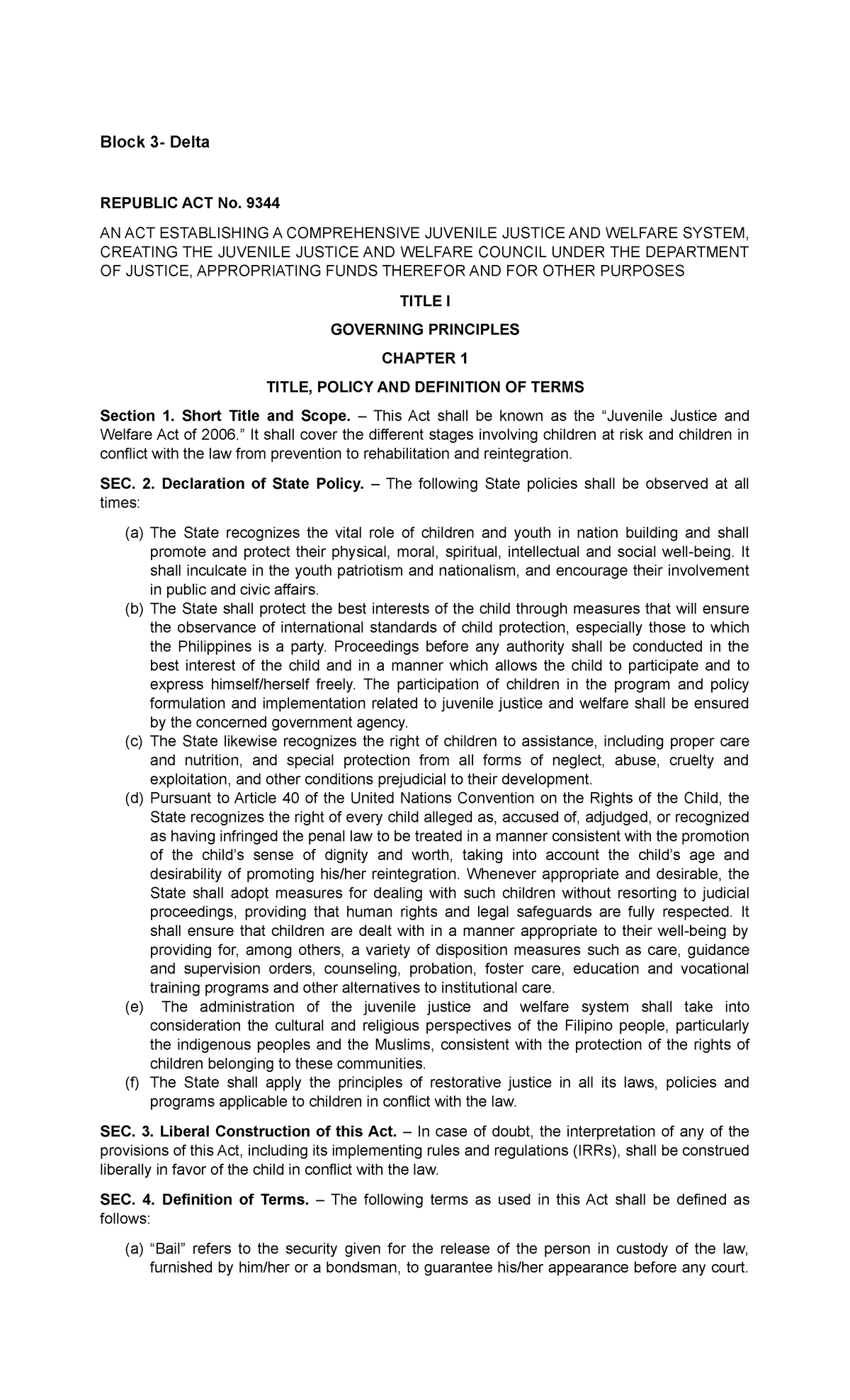 R.A 9344 - nah - Block 3- Delta REPUBLIC ACT No. 9344 AN ACT ...